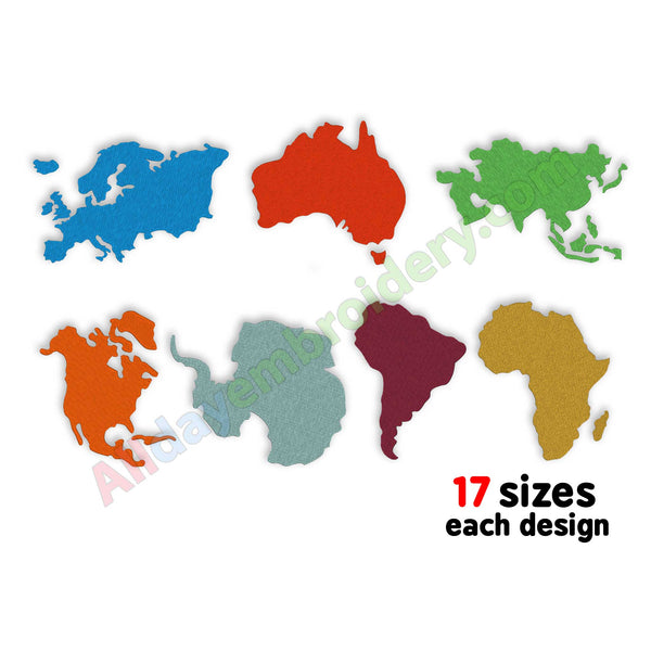 Continents Embroidery Design set. Machine embroidery designs ...