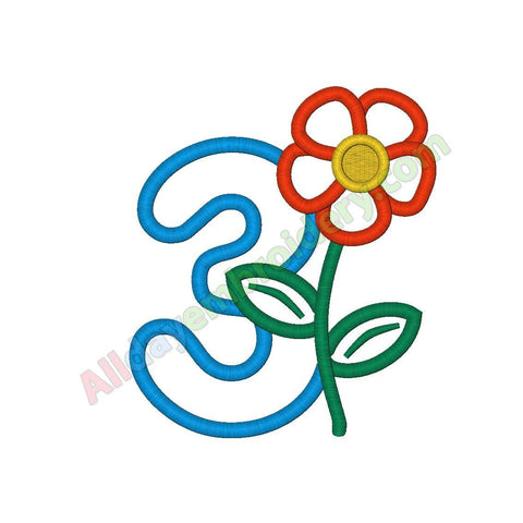 Number 3 applique design. Machine embroidery design – Alldayembroidery.com