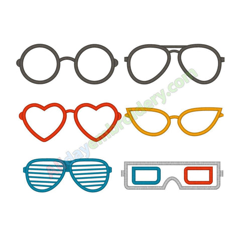 Glasses embroidery design set. Machine embroidery design. Applique ...