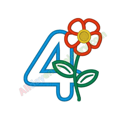 Number 4 applique design. Machine embroidery design – Alldayembroidery.com